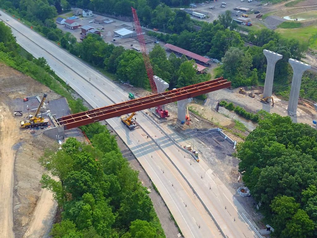 Steel girder erection is underway on the 55C1-1 section of the PA ...